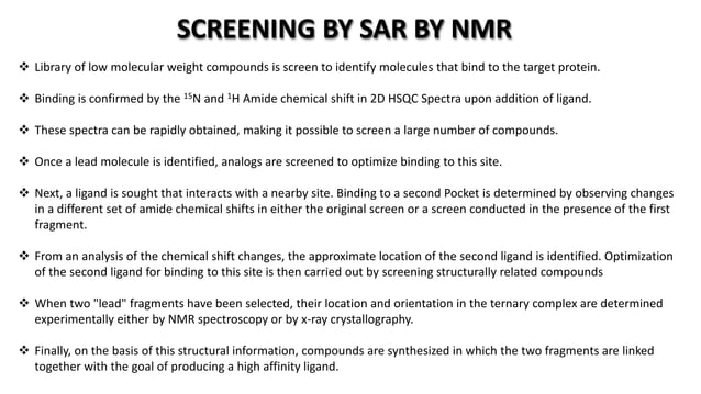 SAR BY NMR (Structure Activity Relationship by Using NMR) | PPT