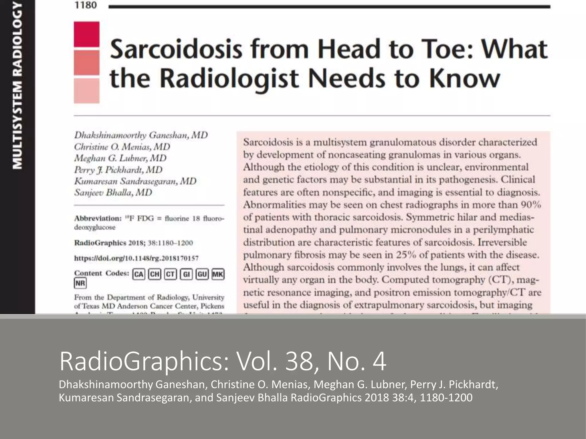 Sarcoidosis from head to toe: What the radiologist needs to know | PPTX