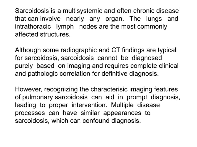 sarcoidosis chest xray and hrct findings | PPTX
