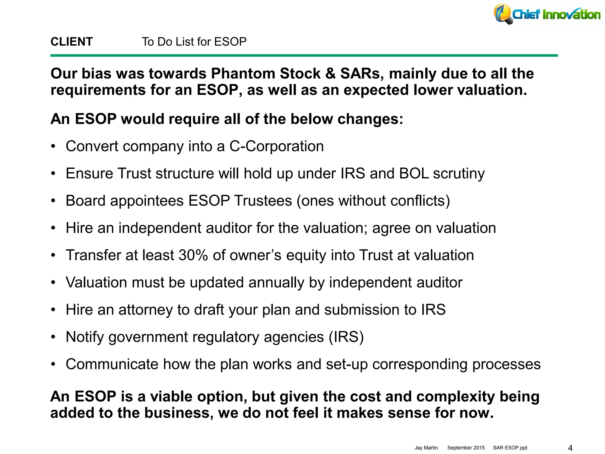 Stock Appreciation Rights (SAR) and Employee Stock Ownership Plan (ESOP ...