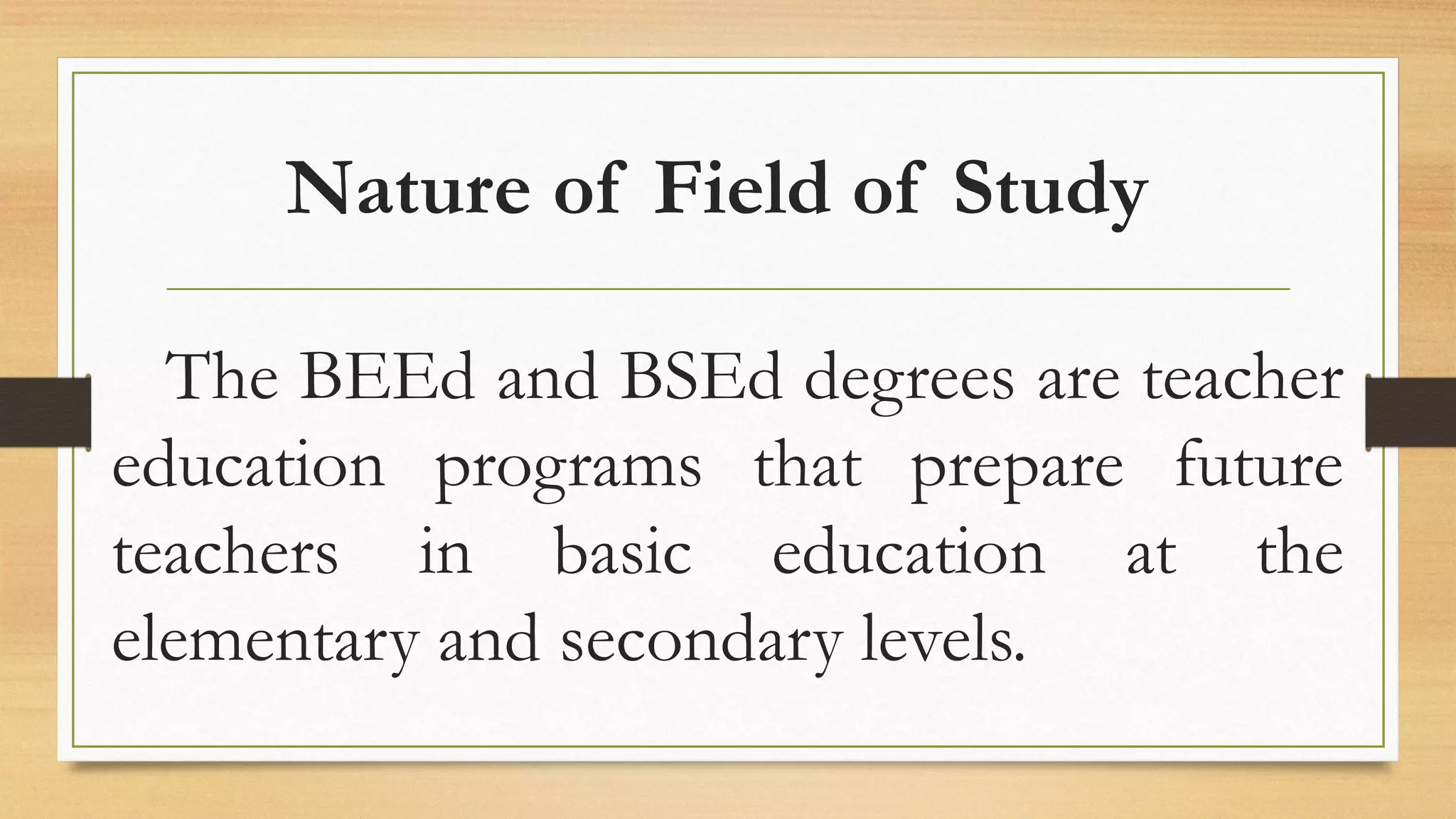 The Curriculum of BSE and BEED | PPT