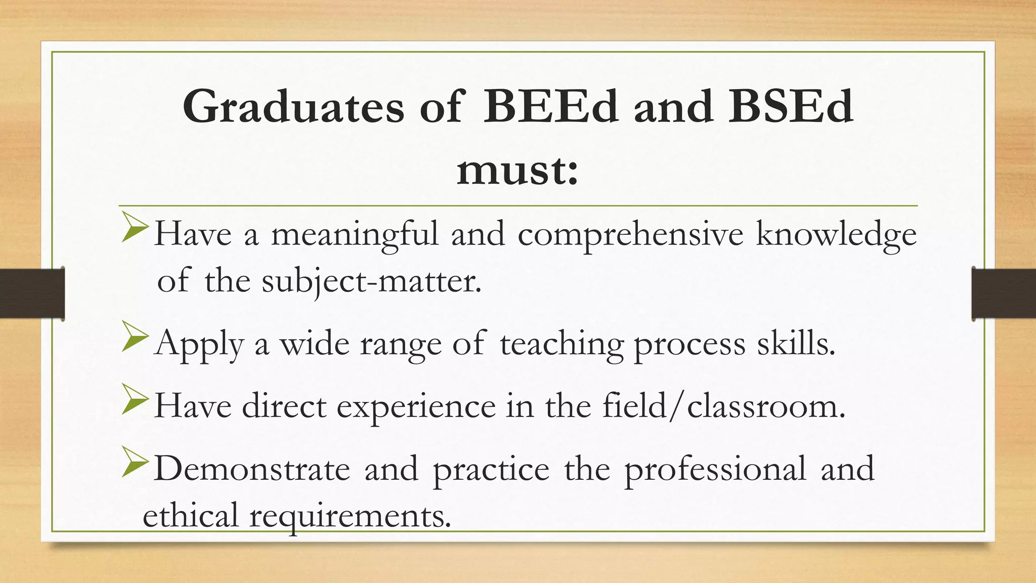 The Curriculum of BSE and BEED | PPT