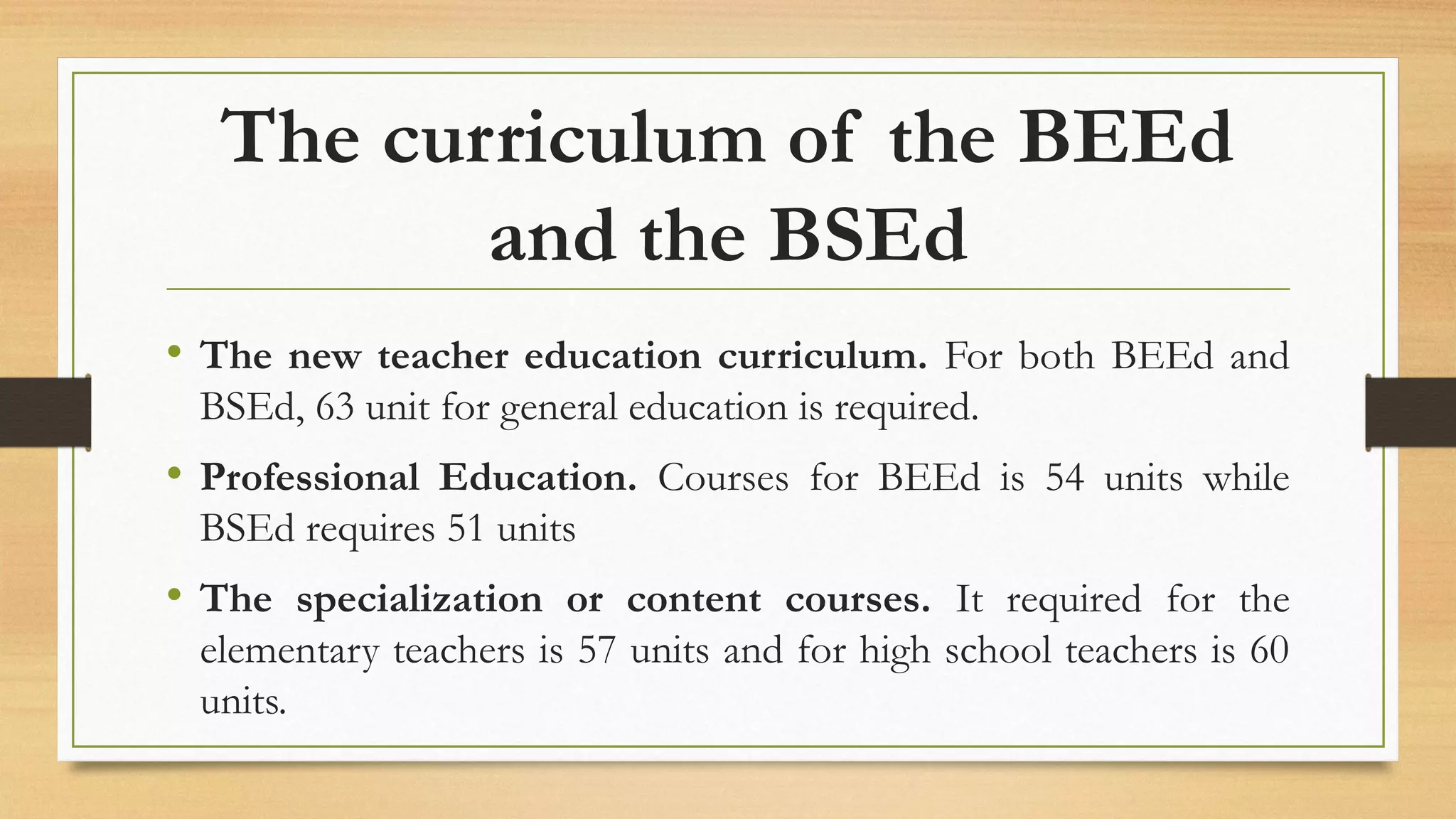 The Curriculum of BSE and BEED | PPT