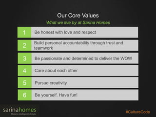Sarina Homes. Our Values: the #culturecode | PPT