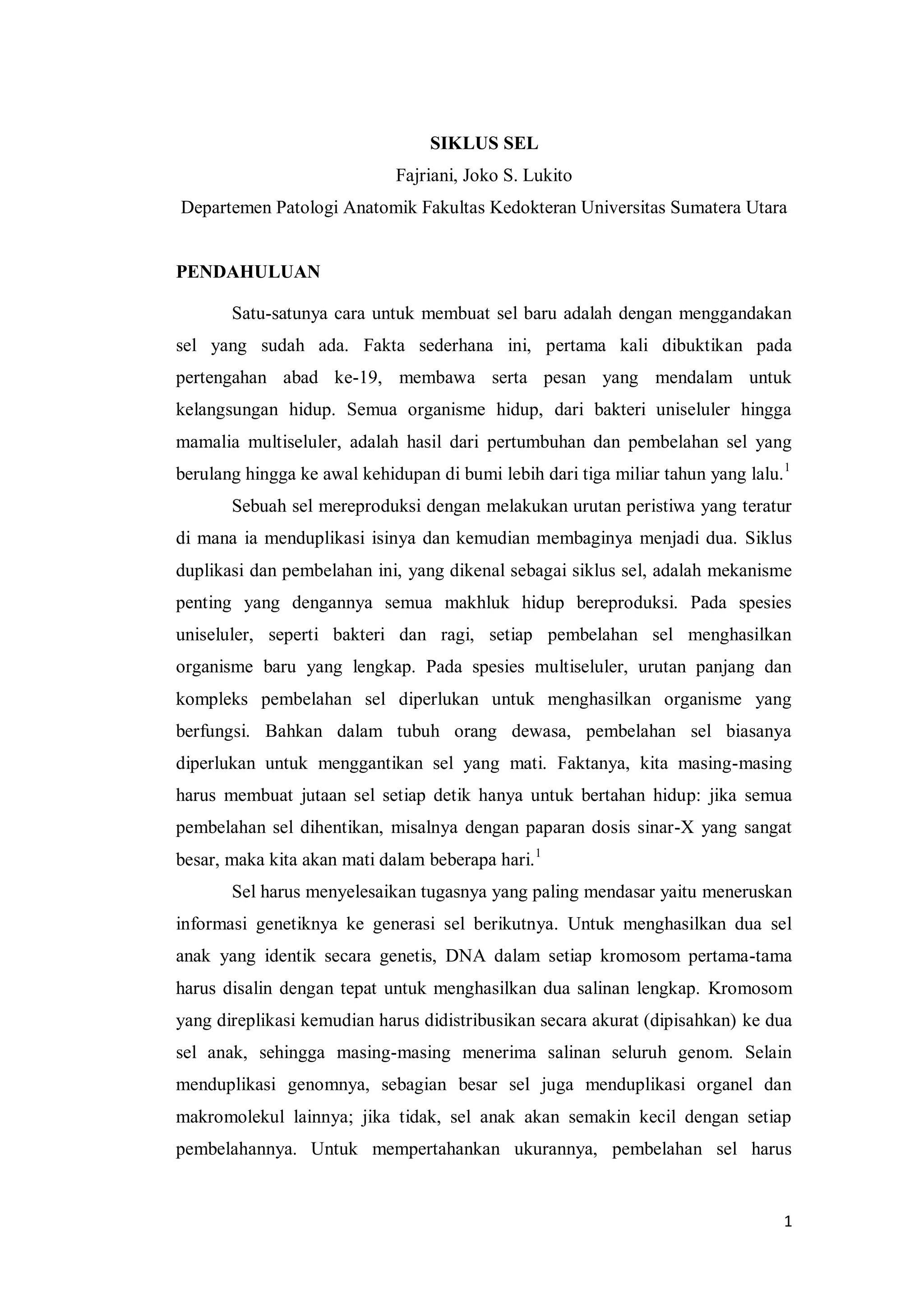 Sari pustaka siklus sel | PDF