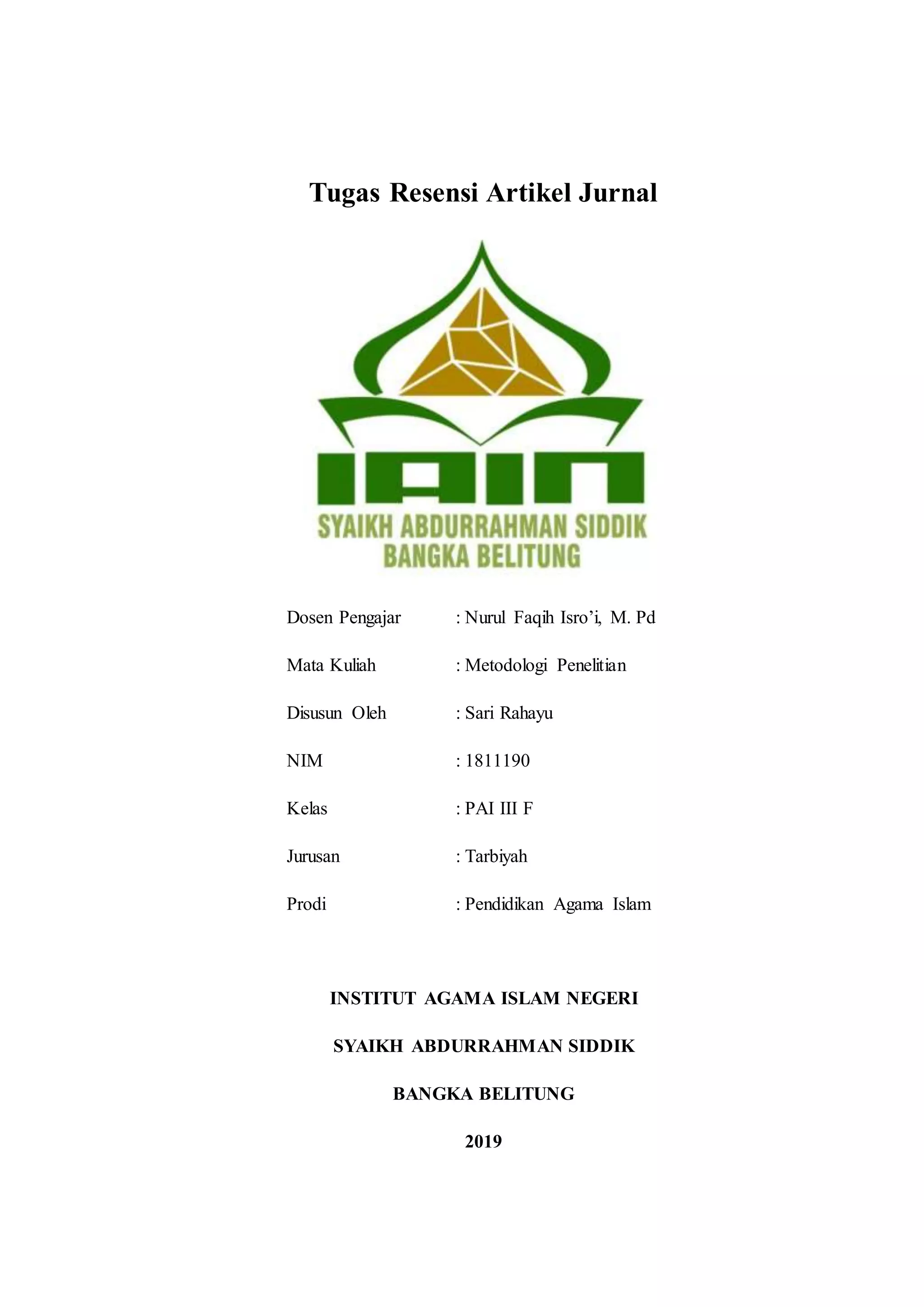 Resensi Artikel Jurnal Pendidikan Agama islam | PDF