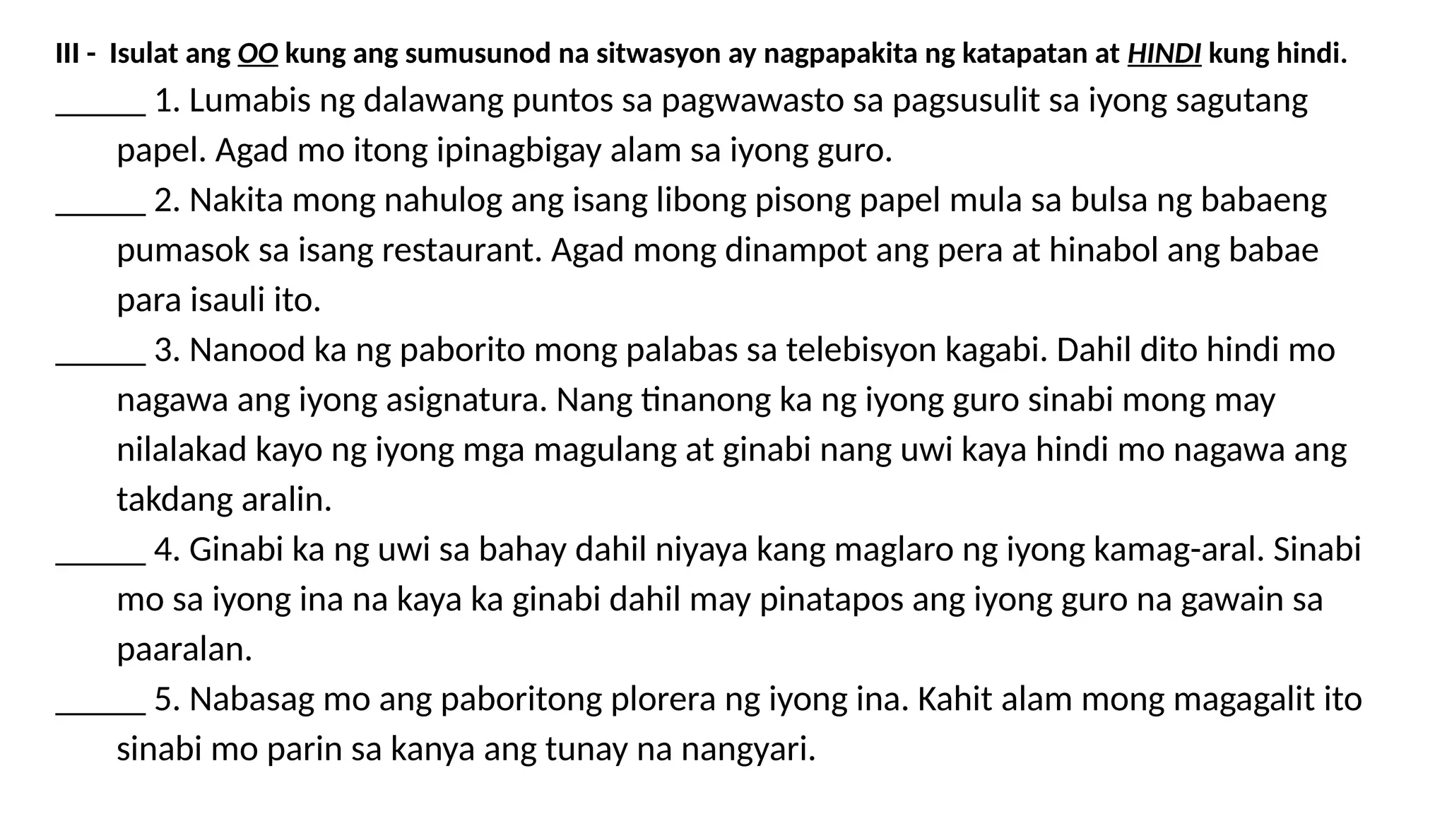Sample Filipino Test Questions for Grade 5 Learners | PPTX