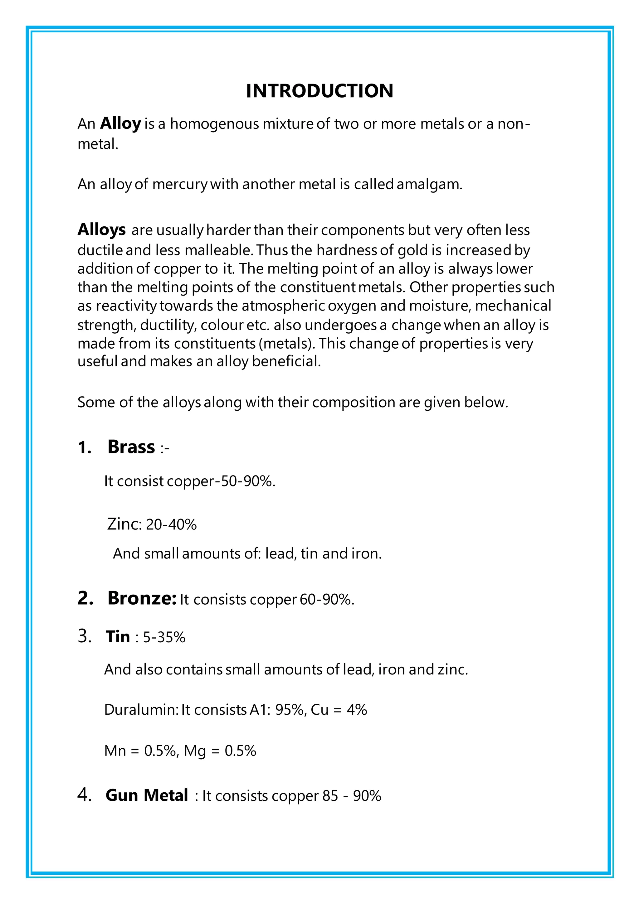 chemistry project on constituents of alloys | DOCX