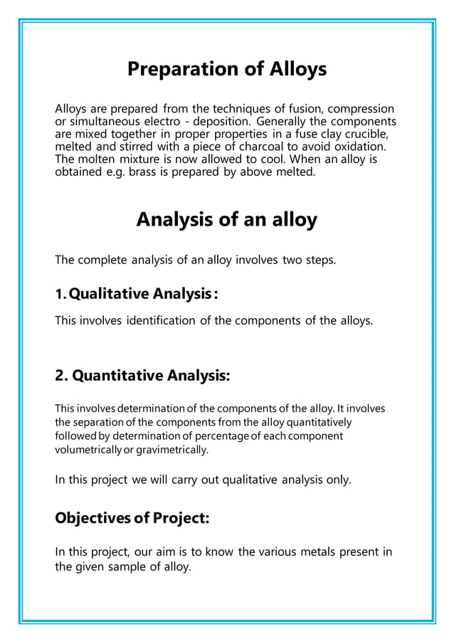 chemistry project on constituents of alloys | DOCX | Chemistry | Science