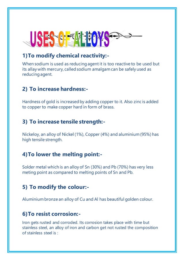 chemistry project on constituents of alloys | DOCX | Chemistry | Science