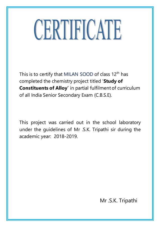 chemistry project on constituents of alloys | DOCX | Chemistry | Science