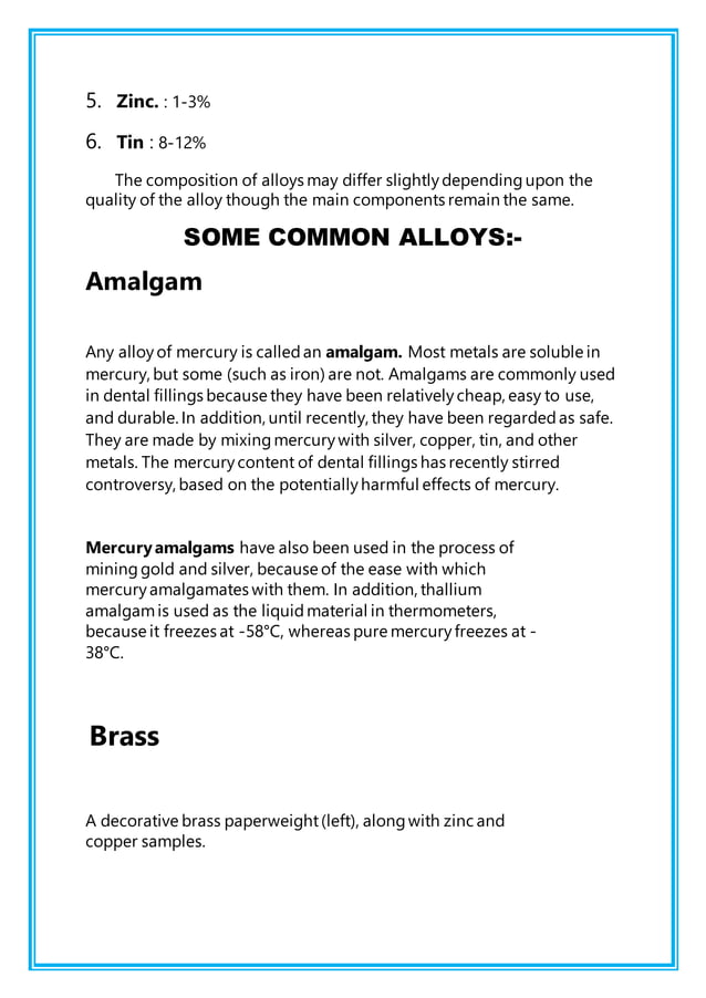 chemistry project on constituents of alloys | DOCX | Chemistry | Science