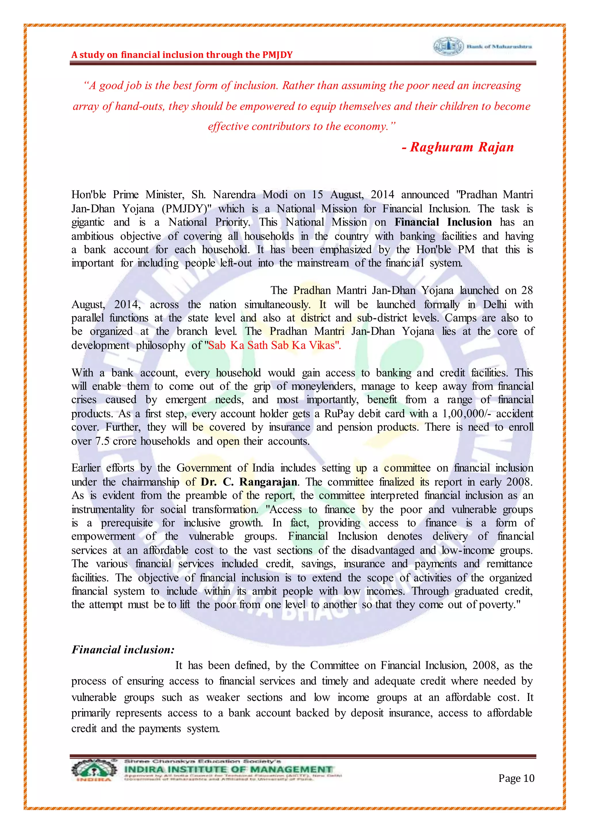 project report on financial inclusion through the pradhan mantri jan ...