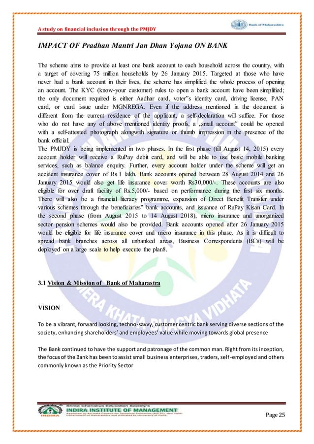 project report on financial inclusion through the pradhan mantri jan ...