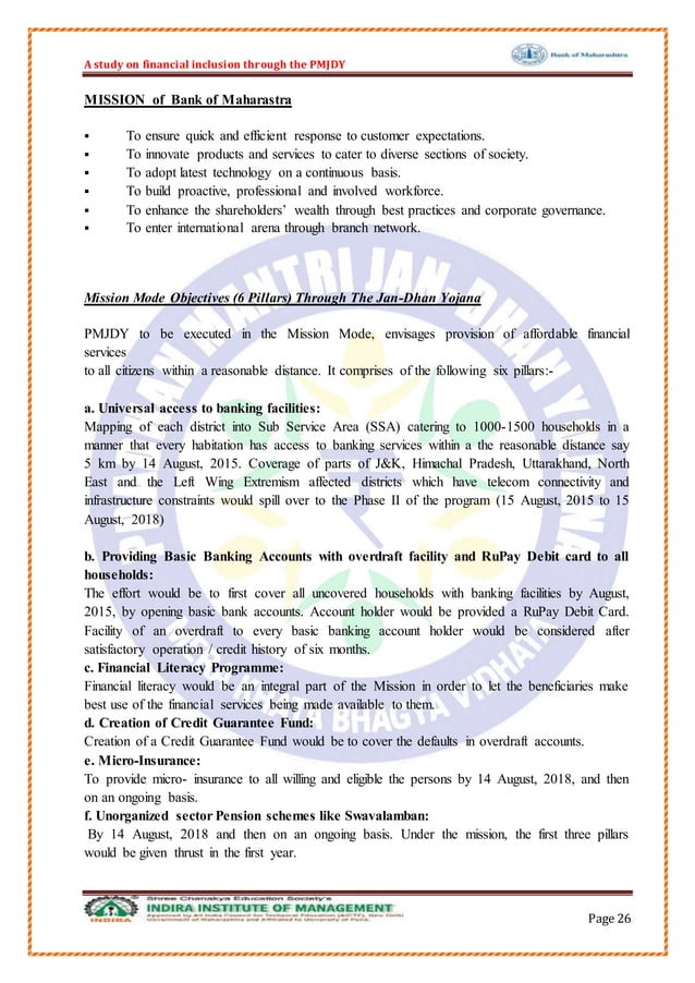 project report on financial inclusion through the pradhan mantri jan ...