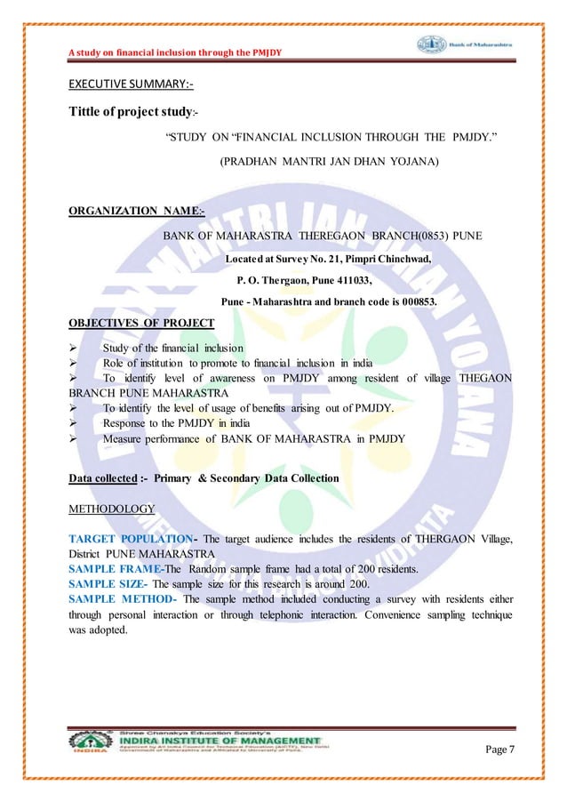 project report on financial inclusion through the pradhan mantri jan ...