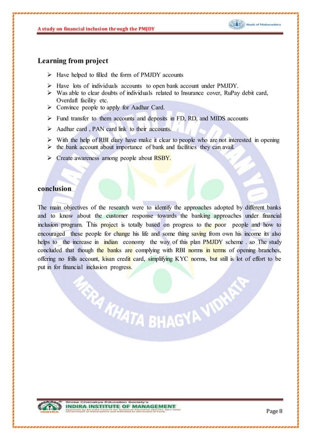 project report on financial inclusion through the pradhan mantri jan ...