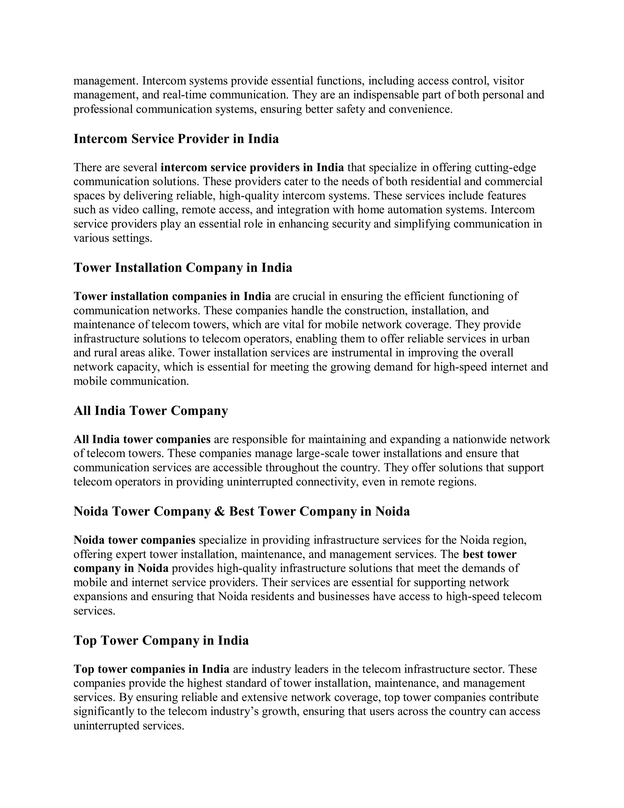 Telecom Infrastructure Solutions Across India | PDF