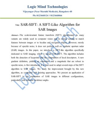 Sar sift a sift like algorithm for sar images | PDF