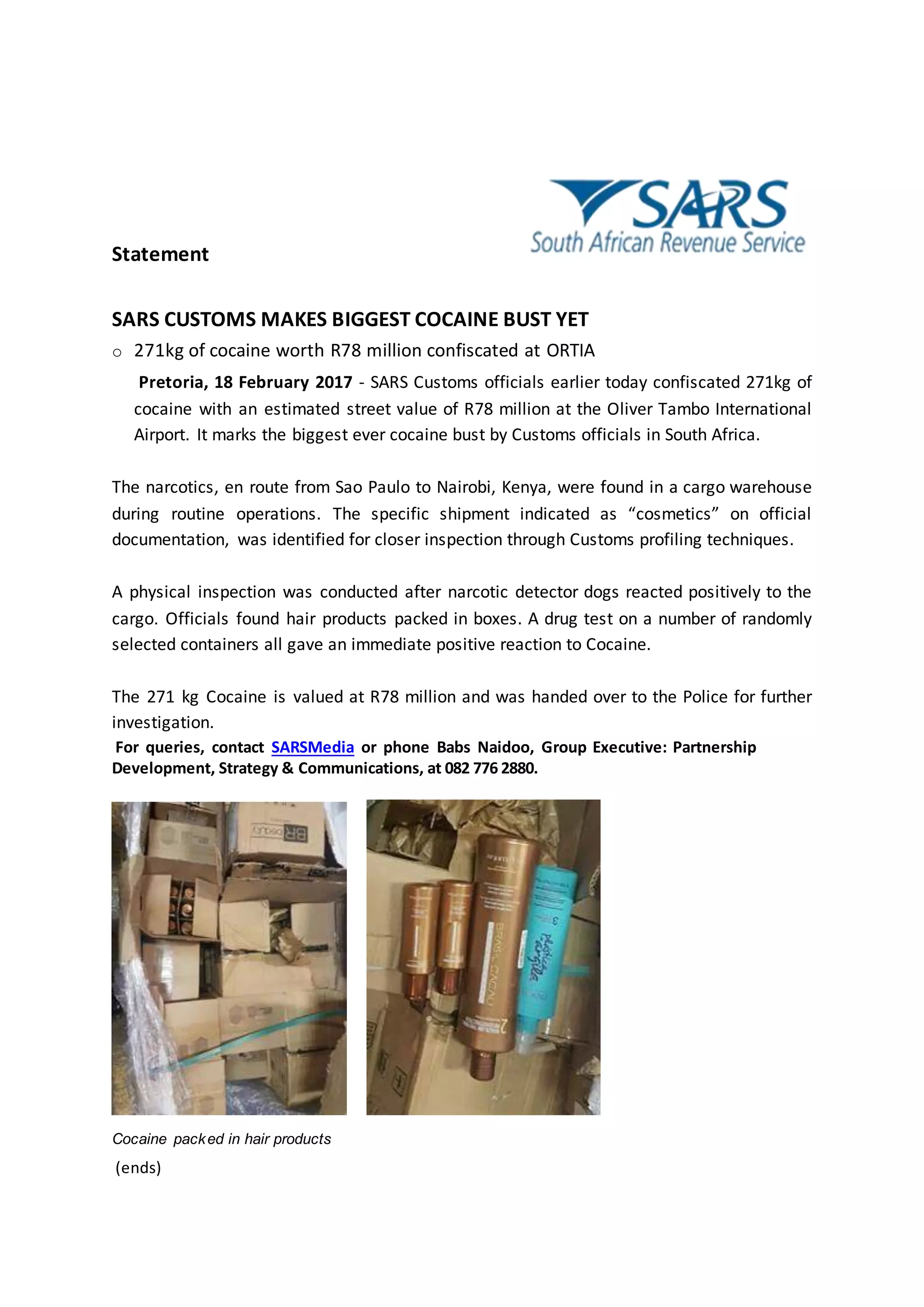 Sars statement - drug bust | PDF