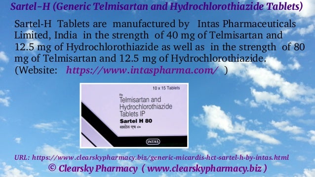 Sartel H Tablets (Generic Telmisartan and Hydrochlorothiazide Tablets ...