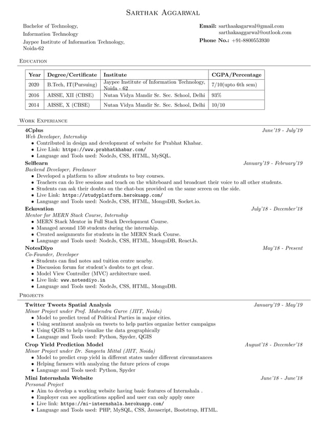 Sarthak Resume | PDF | Web Development | Internet