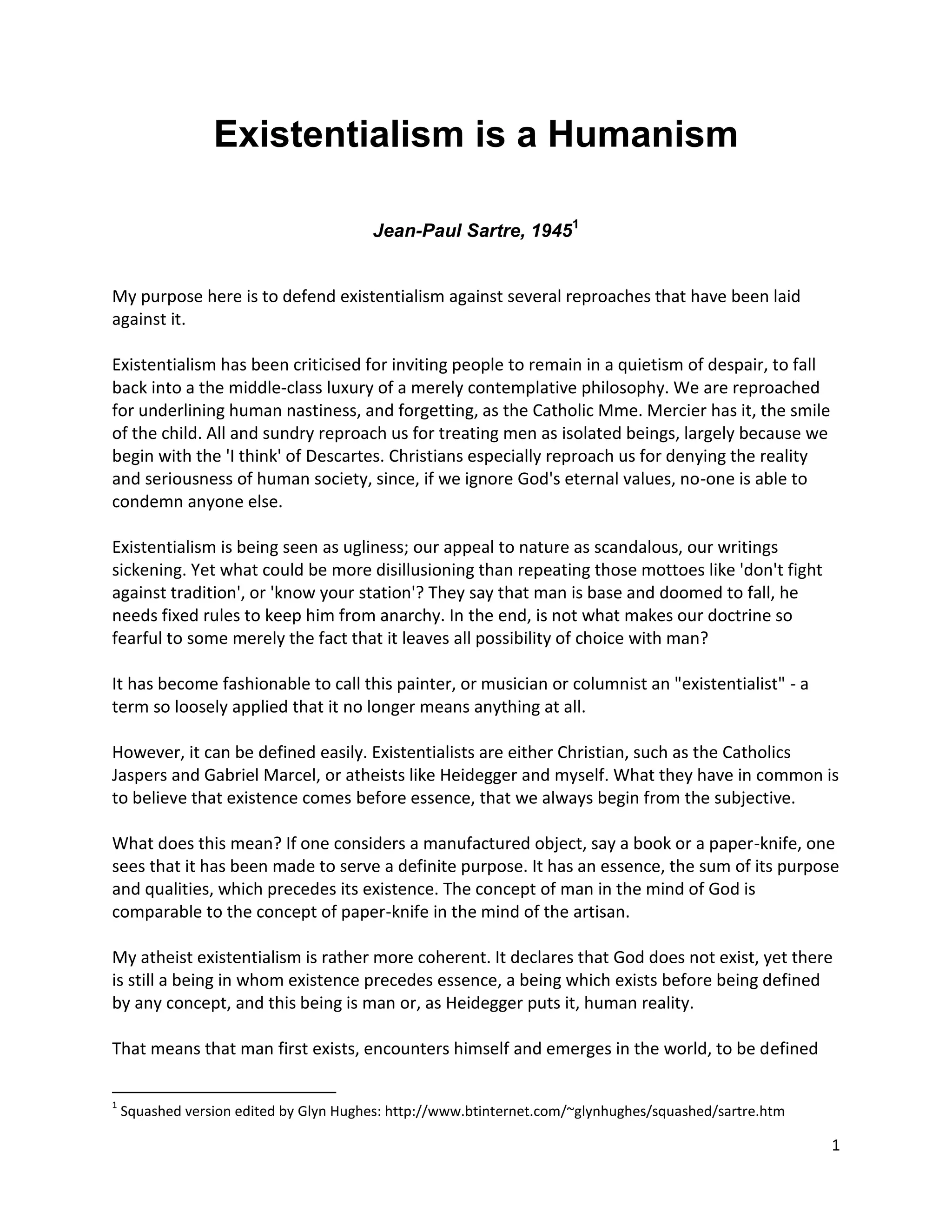 Existentialism is a Humanism - Sartre | PDF