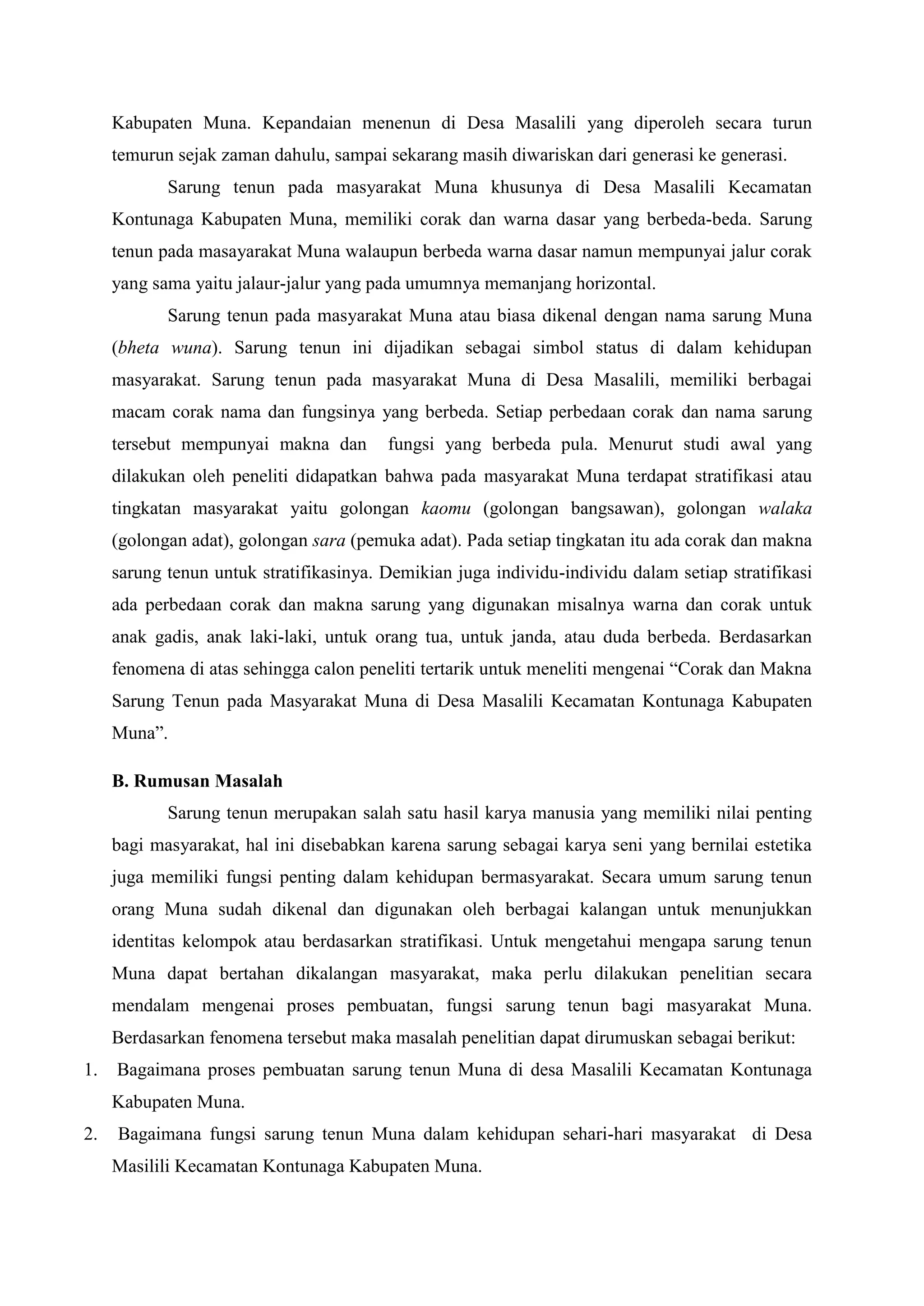 Sarung tenun asal desa masalili | DOCX