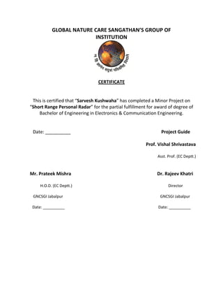 Minor Project Report on - short range personal 'RADAR'. | PDF