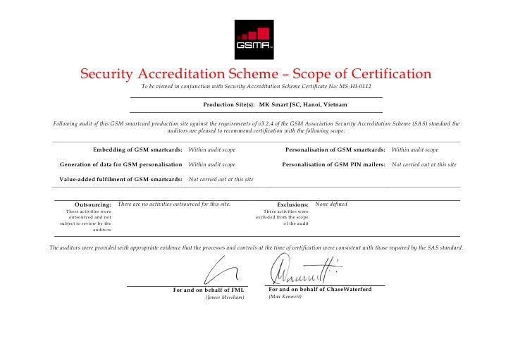 MK Smart - SAS Certificate