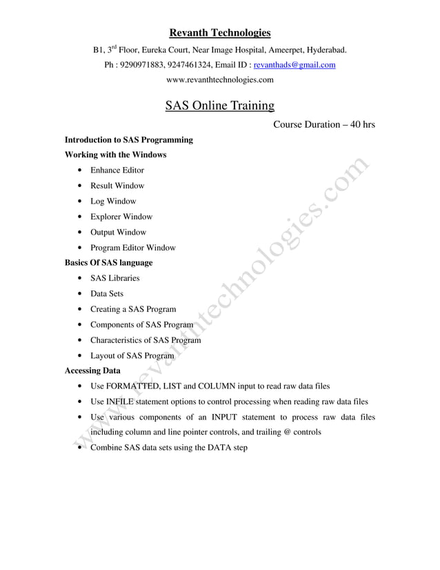 SAS Online Training | PDF | Programming Languages | Computing