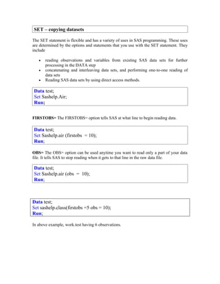 Introduction to SAS | PDF
