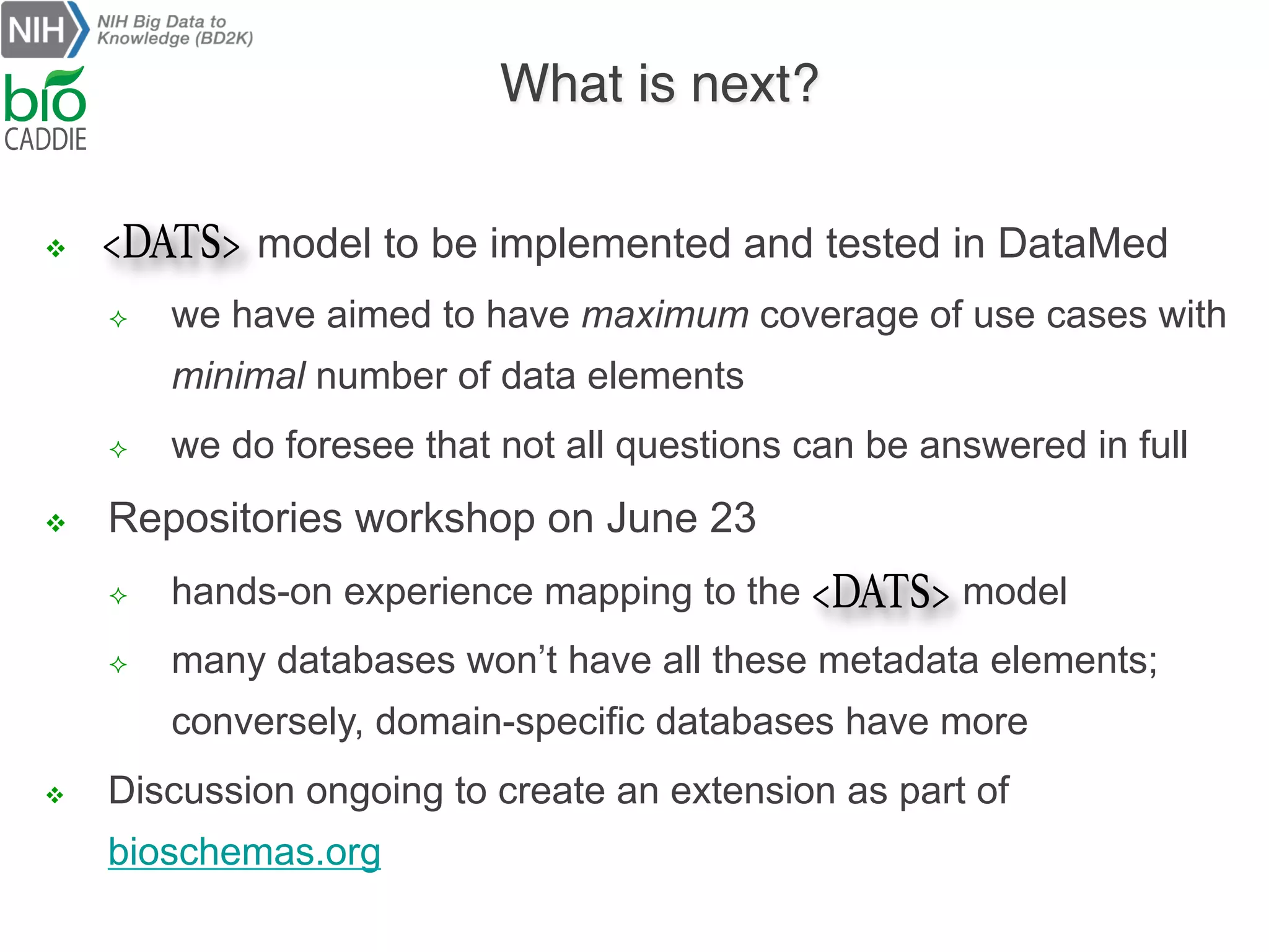 NIH BD2K DataMed metadata model - Force11, 2016 | PDF | Databases | Computer Software and ...