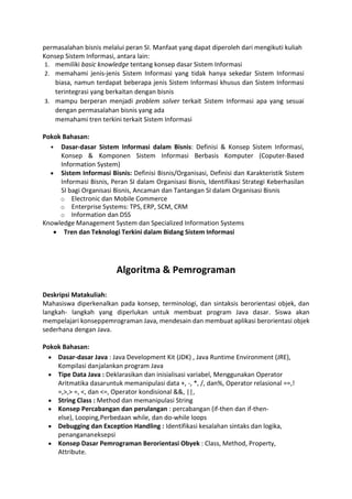 SASARAN MATA KULIAH PRODI SI Universitas | DOCX