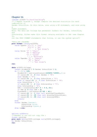 SAS Ron Cody Solutions for even Number problems from Chapter 16 to 20 | PDF