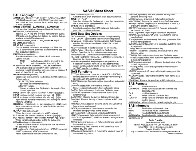 Sas cheat | PDF | Programming Languages | Computing