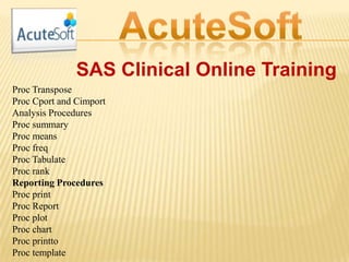 SAS CLINICAL ONLINE TRAINING | PPT