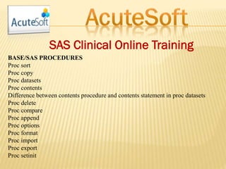 SAS CLINICAL ONLINE TRAINING | PPT