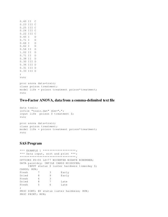 Sas code for examples from a first course in statistics