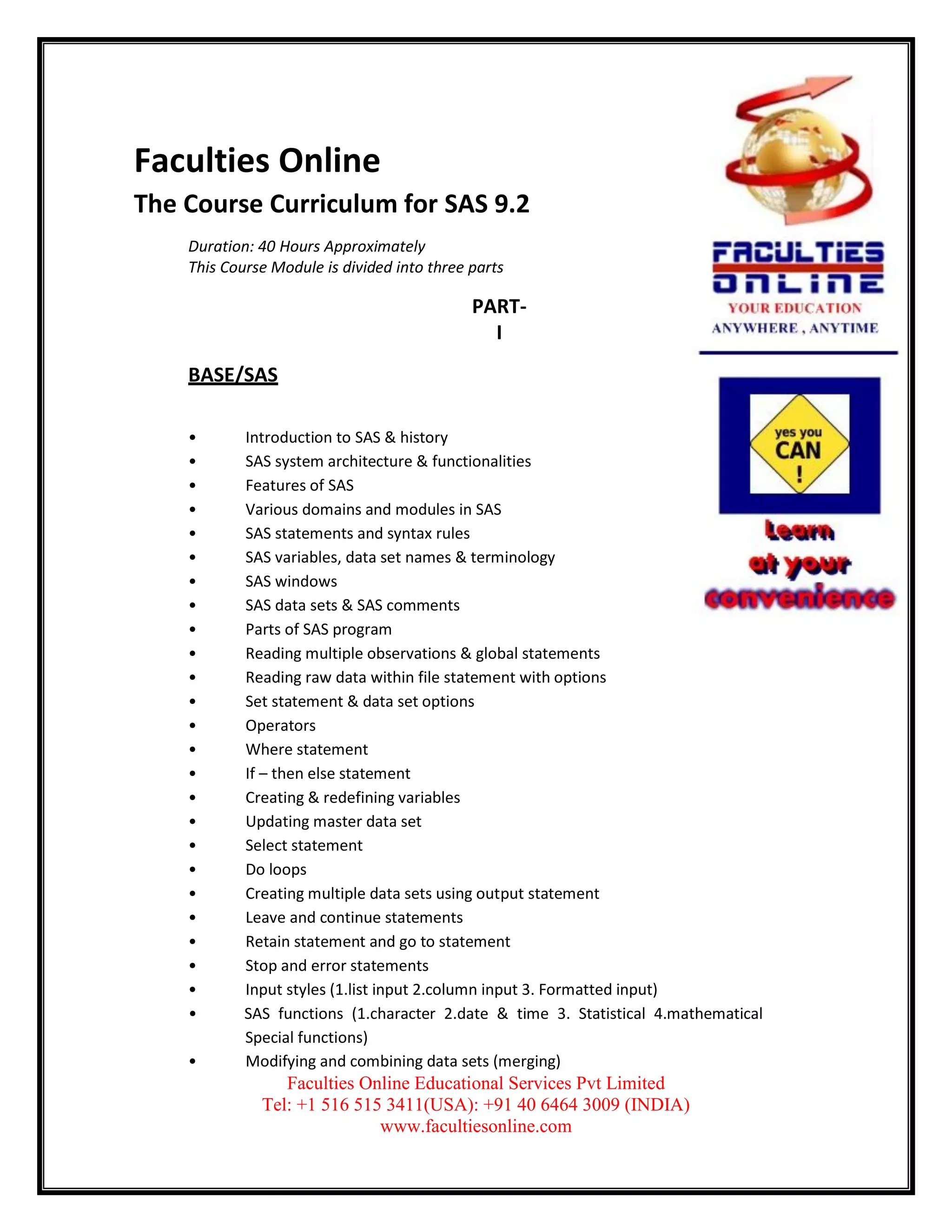 SAS 9.2 Course Curriculum | PDF
