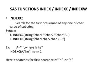 Sas Functions INDEX / INDEXC / INDEXW | PPTX