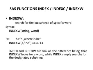 Sas Functions INDEX / INDEXC / INDEXW | PPTX