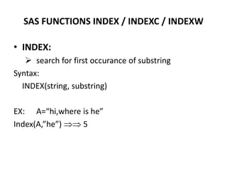 Sas Functions INDEX / INDEXC / INDEXW | PPT