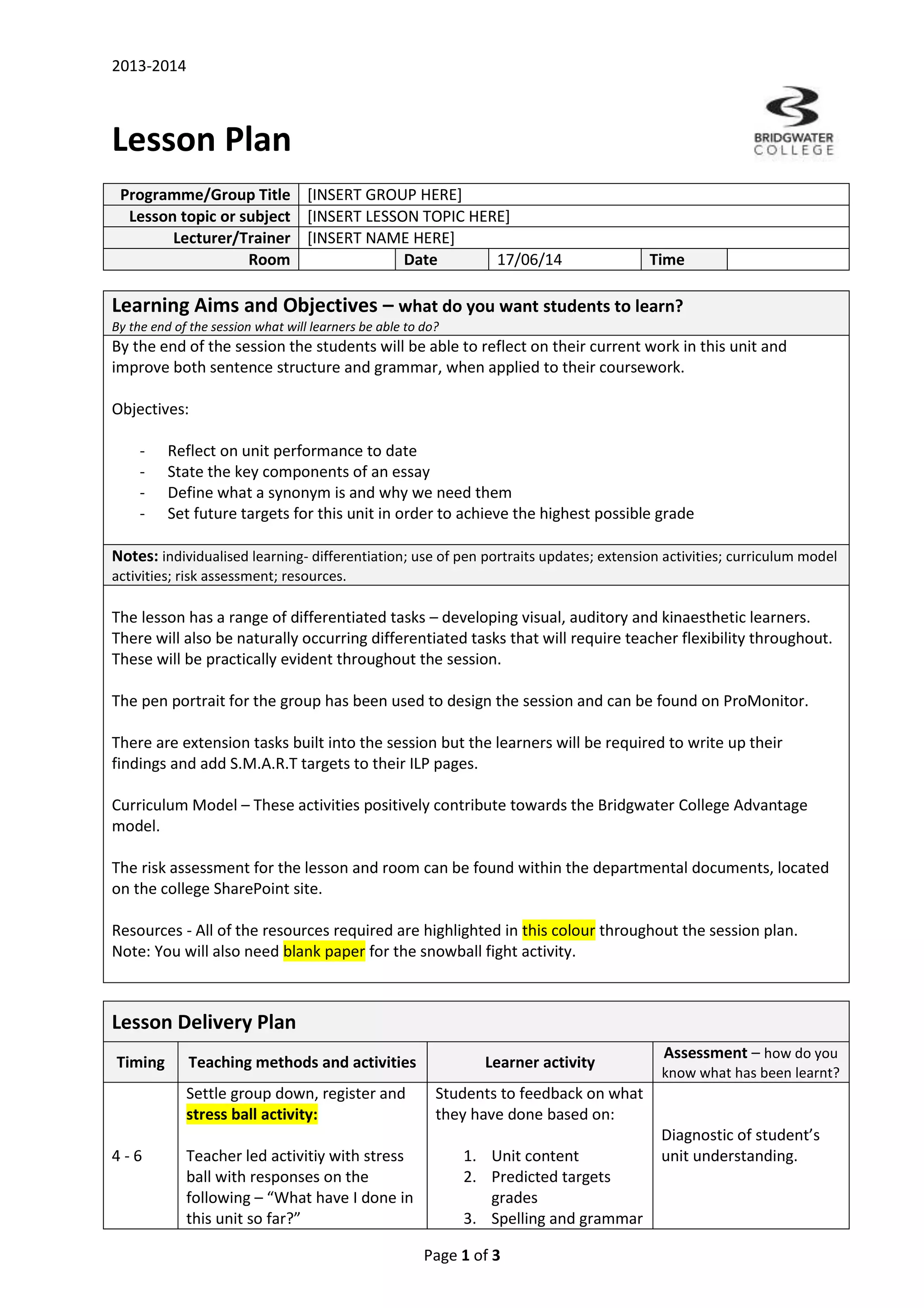 Sas generic lesson | DOCX