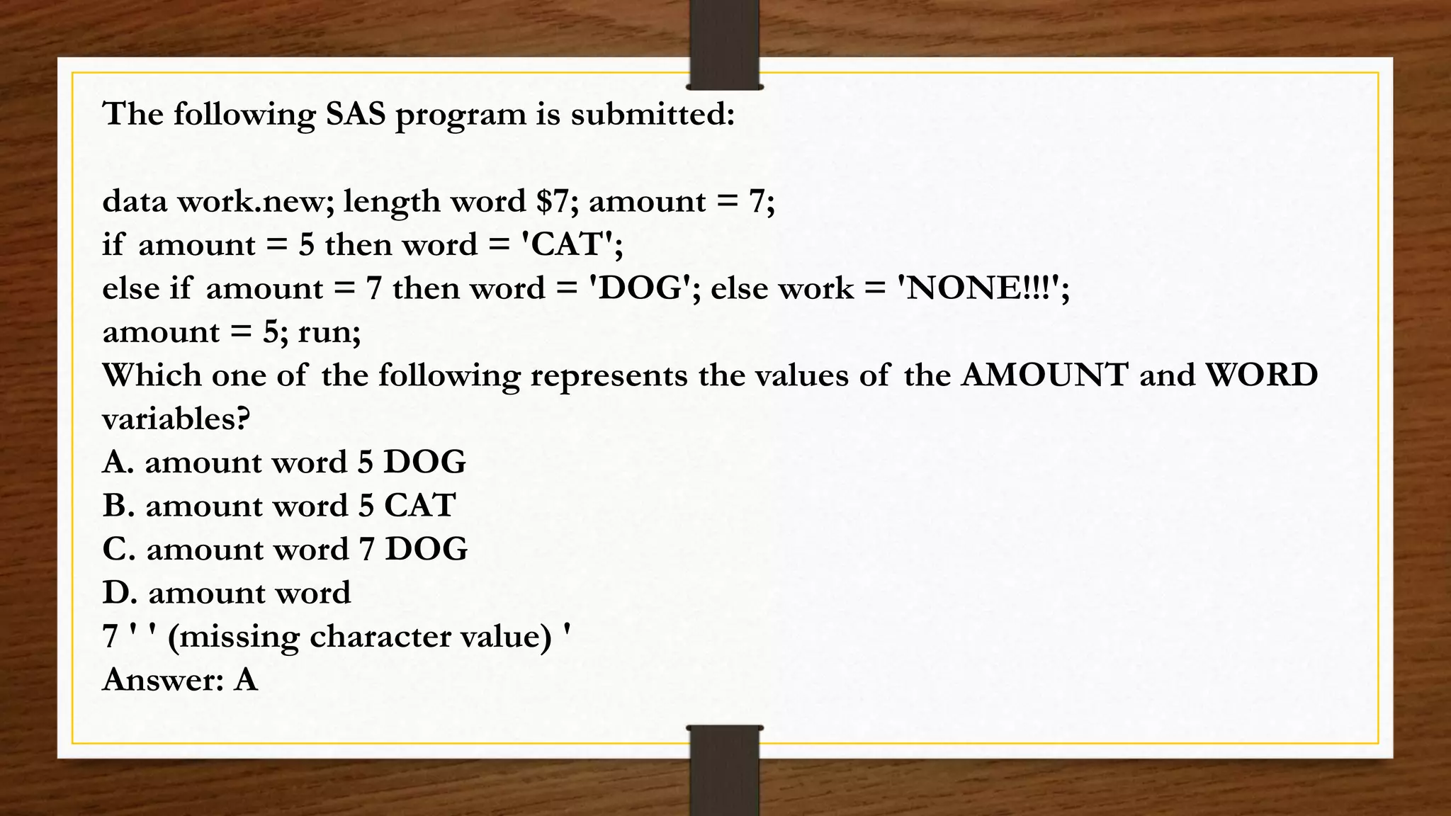 Sas interview practice question with answers | PPTX
