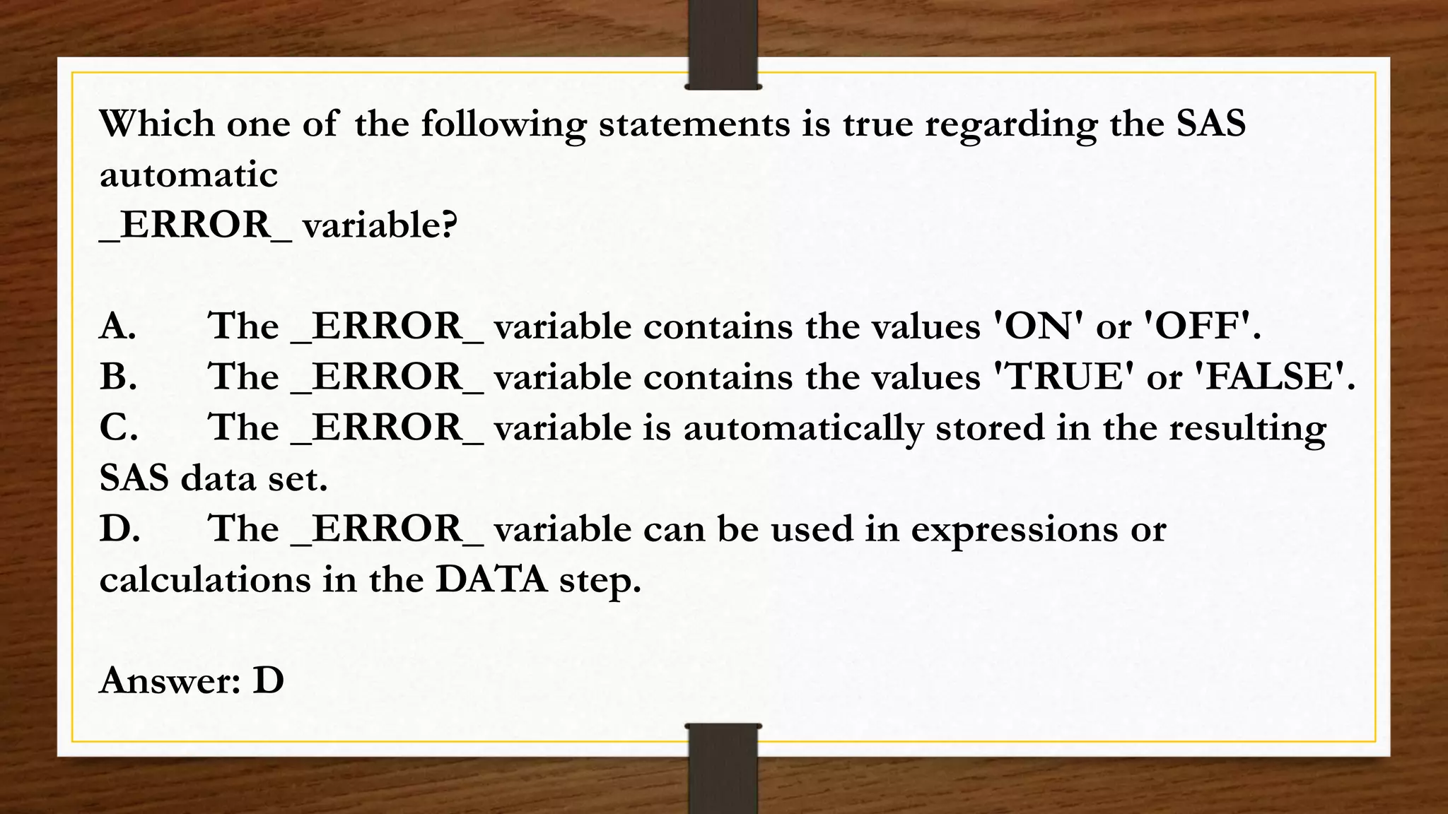 Sas interview practice question with answers | PPTX