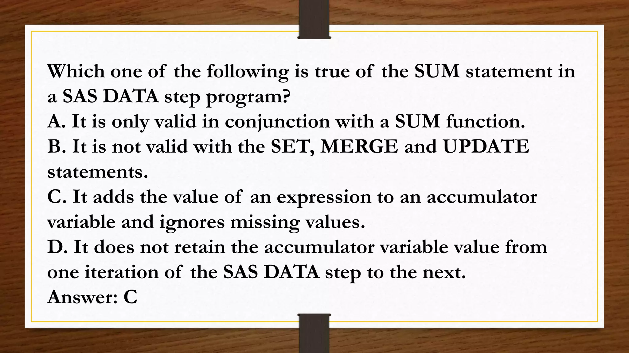 Sas interview practice question with answers | PPTX