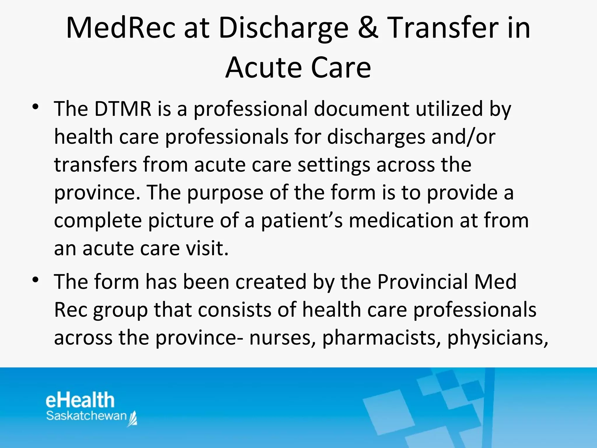 Saskatchewan Transfer Discharge Medication Reconciliation Form Overview ...