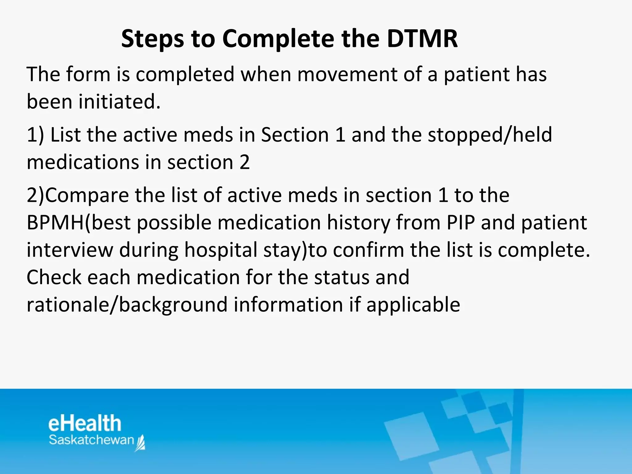 Saskatchewan Transfer Discharge Medication Reconciliation Form Overview ...