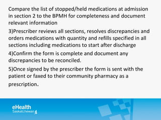 Saskatchewan Transfer Discharge Medication Reconciliation Form Overview ...
